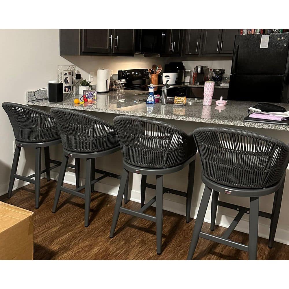 PURPLE LEAF Modern Aluminum Rattan Bar Height Outdoor Bar Stool with ...