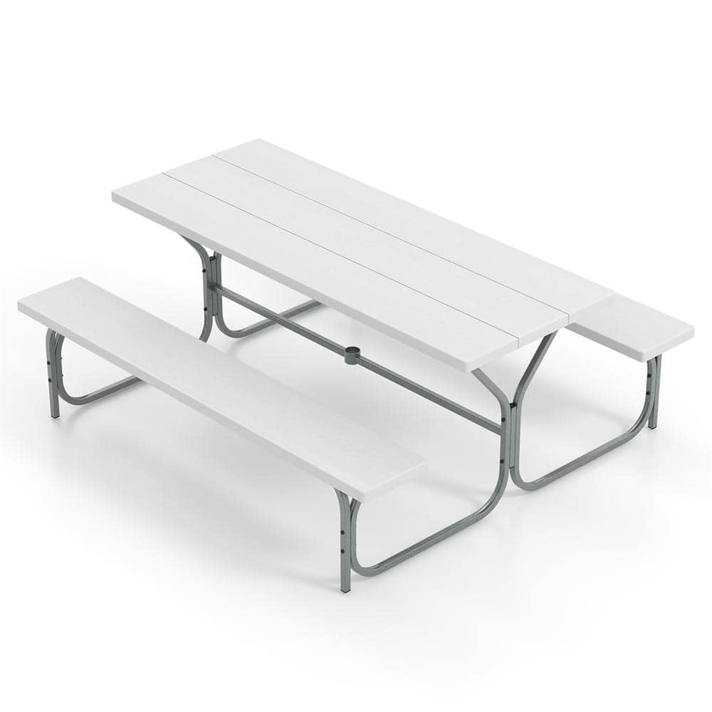 Reviews for HONEY JOY 72 in. White Rectangle Metal Frame Picnic Tables ...