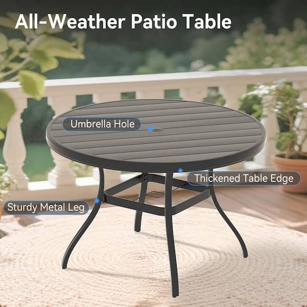 40.6 in. Black Steel Round Outdoor Dining Table All Weather Patio ...