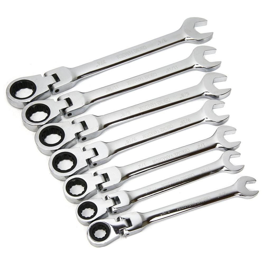 STARK USA Elite Flex Head SAE Combination Ratcheting Wrench Set (7 ...