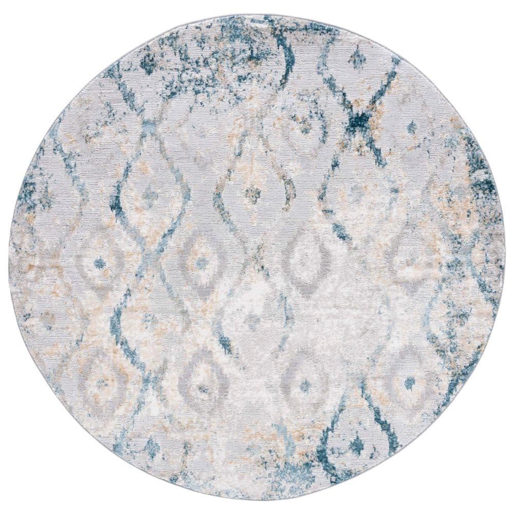 SAFAVIEH Meadow 7 ft. x 7 ft. Gray/Blue Gold Distressed Trellis Round ...