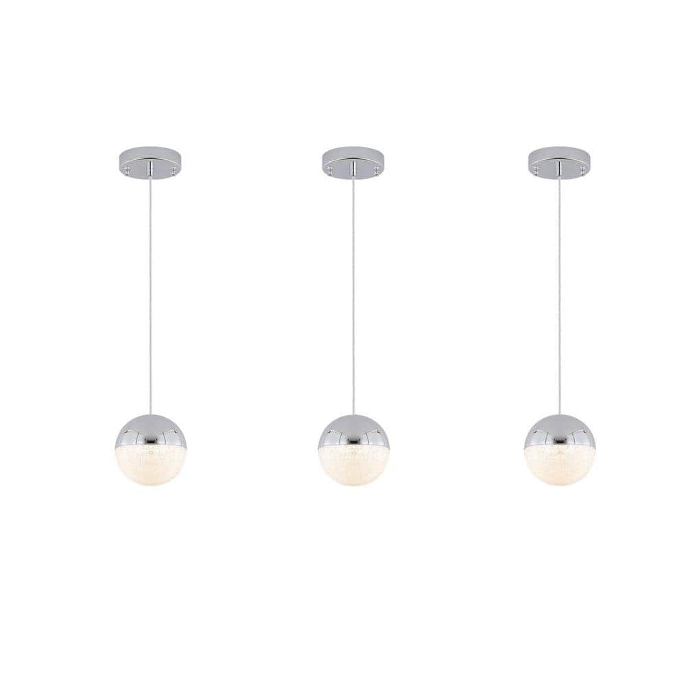 MODERN HABITAT Pantone 3-Light 14-Watt Chrome Bubble Integrated LED Pendant Light with Glass ...