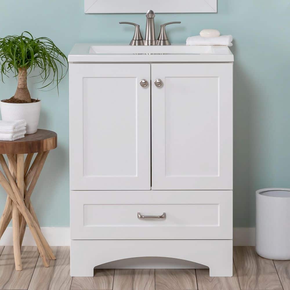 Glacier Bay Lancaster 25 in. Single Sink White Bath Vanity with White ...