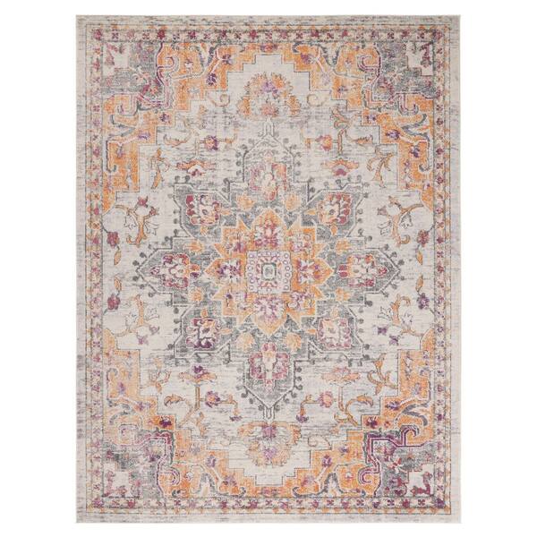 SAFAVIEH Madison Beige/Orange 8 ft. x 10 ft. Distressed Border Area Rug ...