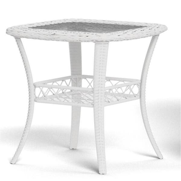 Tortuga Outdoor Biloxi 3 Piece White Resin Wicker Chair and Outdoor Side Table Bistro Set with Weather Resistant Beige Cushions BIL 3PC WHITE
