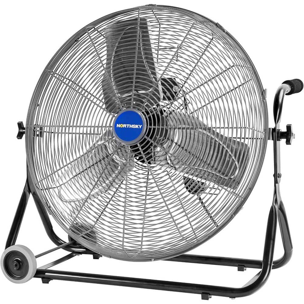 24 in. 3-Speeds Heavy Duty Floor Fan In Black, Max 4,950 CFM, 360° Head ...