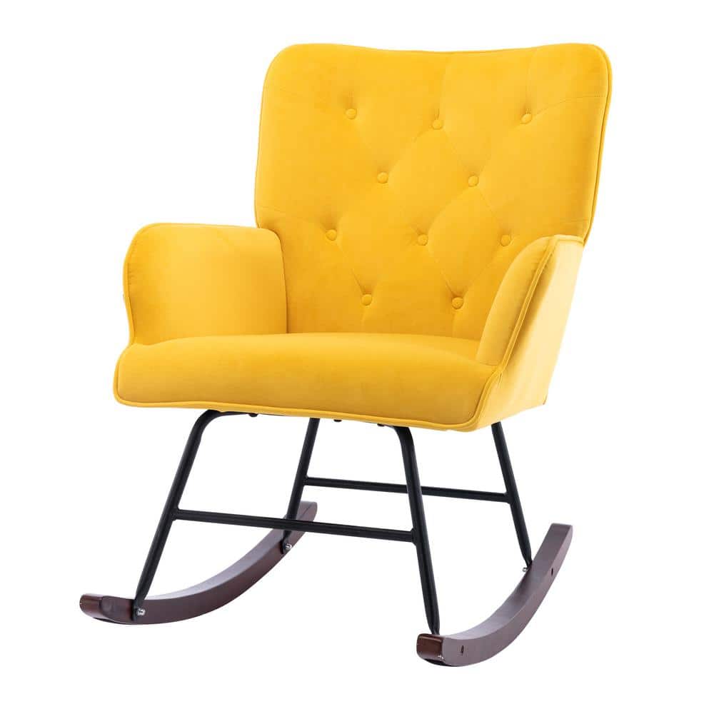 Wateday Yellow Velvet Rocking Chair YJ-YUKI9596074 - The Home Depot