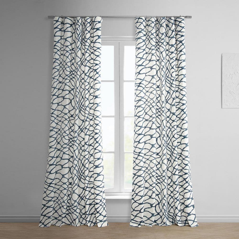 Exclusive Fabrics & Furnishings Ellis Blue Printed Room Darkening Curtain - 50 in. W x 84 in. L ...