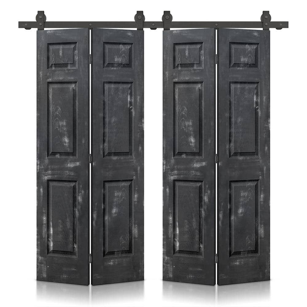 CALHOME 48 in. x 80 in. Vintage Black Stain 6 Panel MDF Double Hollow ...