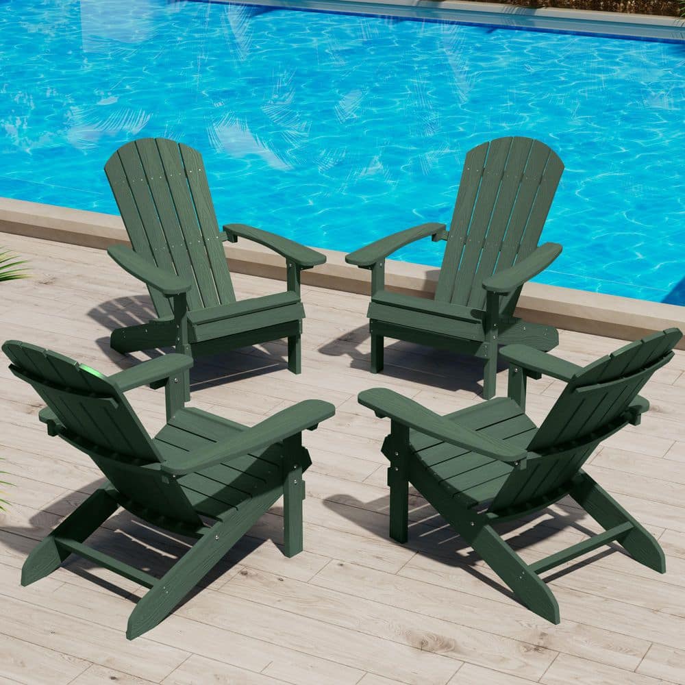 Mximu Classic Green Plastic Outdoor Patio Adirondack Chair (Set of 4 ...