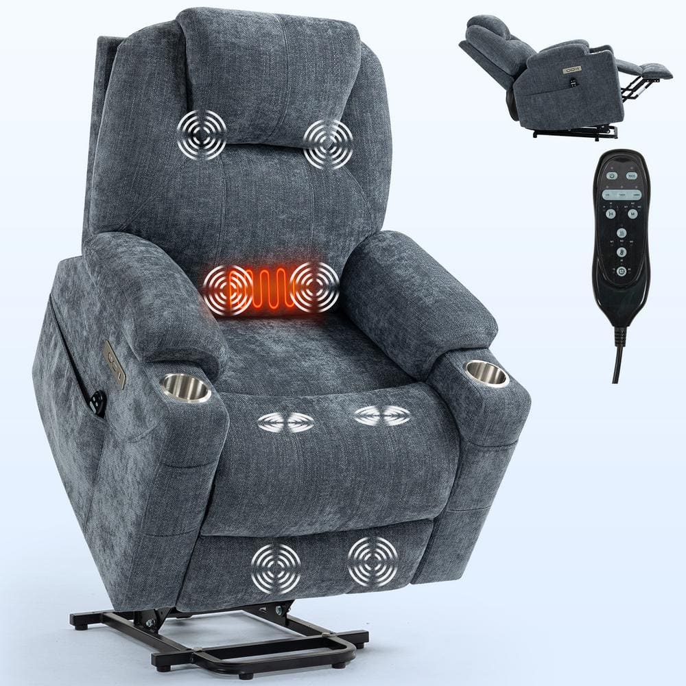 Boyel Living Blue Chenille Fabric Electric Lift Recliner Chairs Power ...