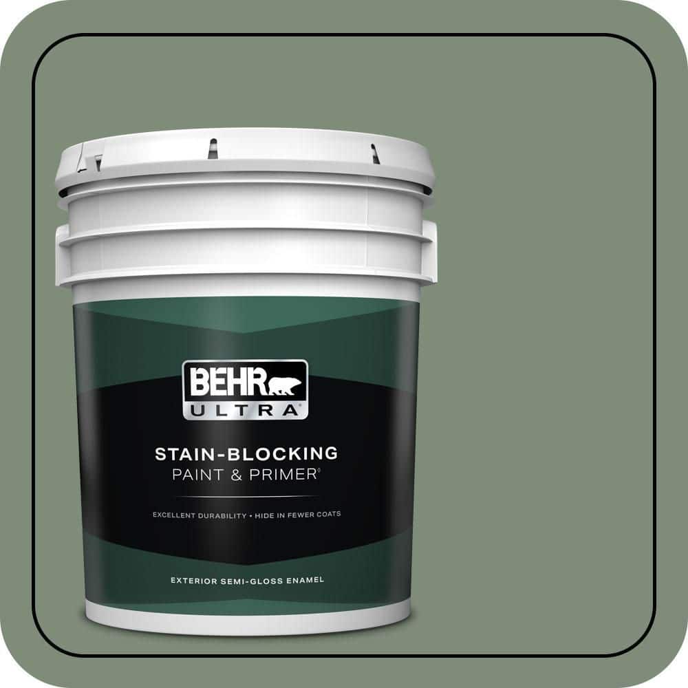 BEHR ULTRA 5 gal. #450F-5 Amazon Moss Semi-Gloss Enamel Exterior Paint ...