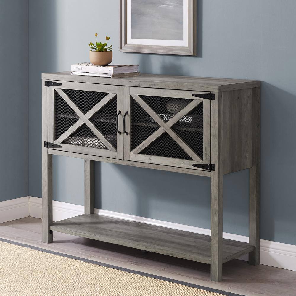 Welwick Designs 44 in. Grey Wash Mesh Door Industrial Buffet Sideboard ...