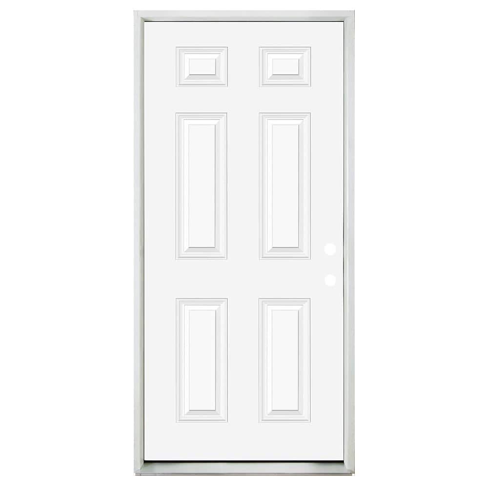 Builders Choice 36 in. x 80 in. 6-Panel Smooth Left Hand Inswing Primed ...