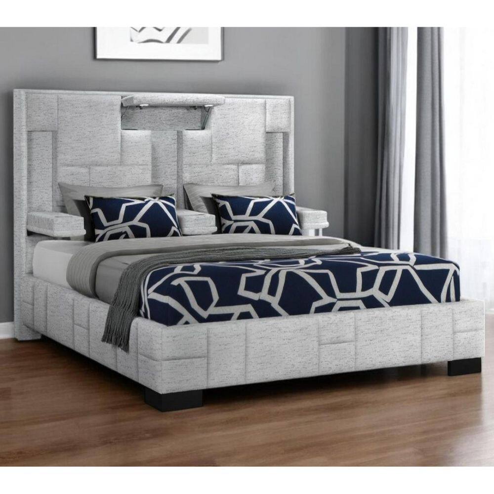 HomeRoots Multi-Colored Wood Frame Queen Panel Bed with Upholstered ...