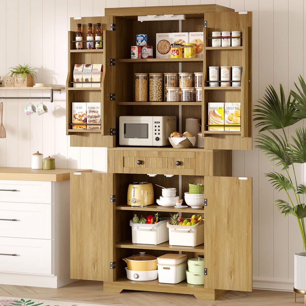 Bestier 30 in. W x 72 in. H Warm Oak Manufactured Wood Kitchen Pantry ...