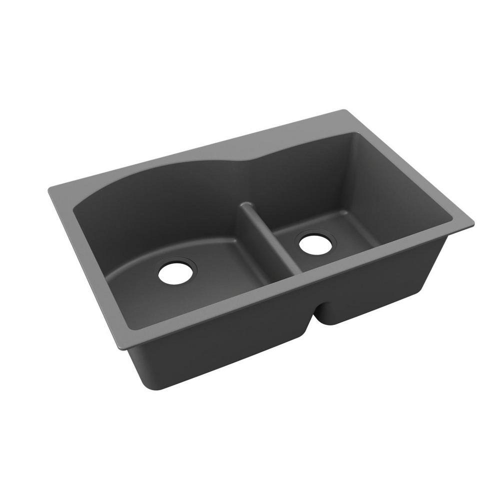 Elkay Quartz Classic 33 in. Drop-in Double Bowl Graphite Granite/Quartz ...