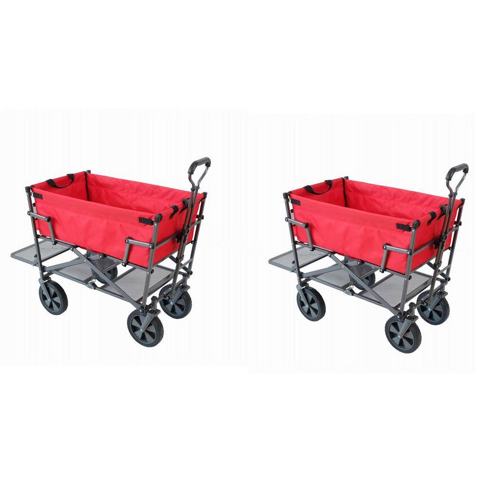 Mac Sports Heavy-Duty Double Decker Collapsible Yard Cart Wagon, Red (2 ...
