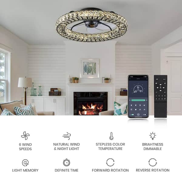 FANNEHONNE 22 in. LED Indoor White Crystal Ceiling Fan with Modern ...