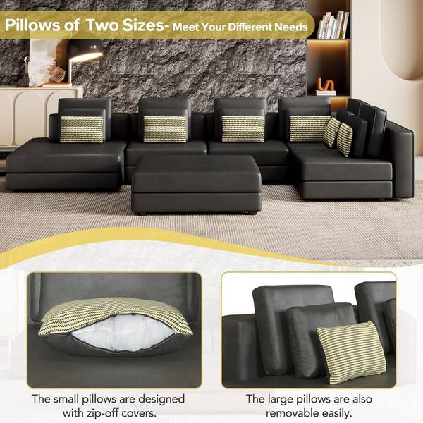 Magic Home 112 in. Armless Modular Palomino Fabric Sectional Sofa Corner Sofa Chaise Lounge with Movable Ottoman in Black CS W1036S00021
