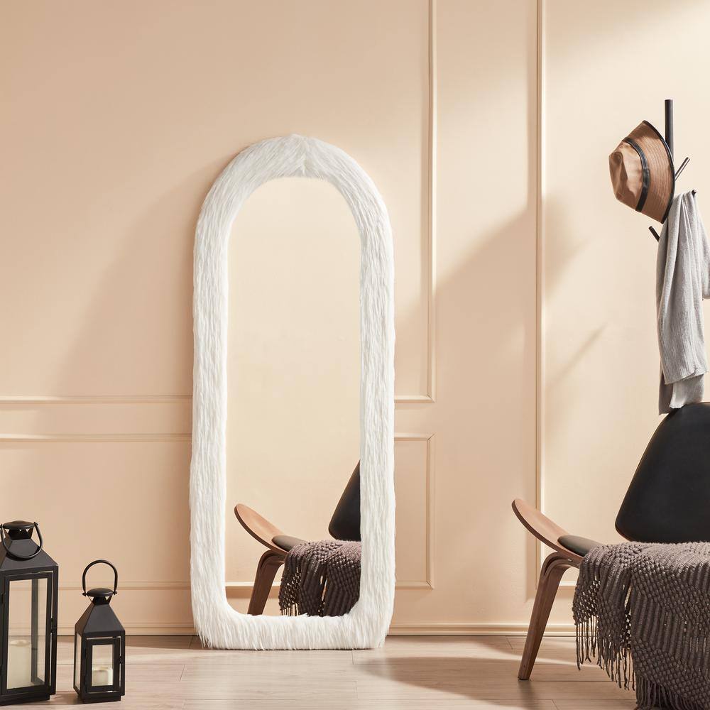 ORGANNICE 24 in. W x 63 in. H White Arched Long Flannel Mirror Wood ...