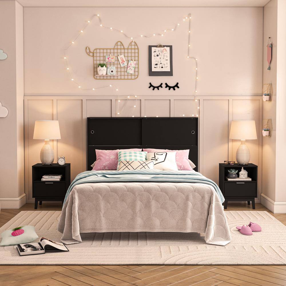 Polifurniture Victoria 3 -Piece Black Wood Full Size Bedroom Set with 2 ...