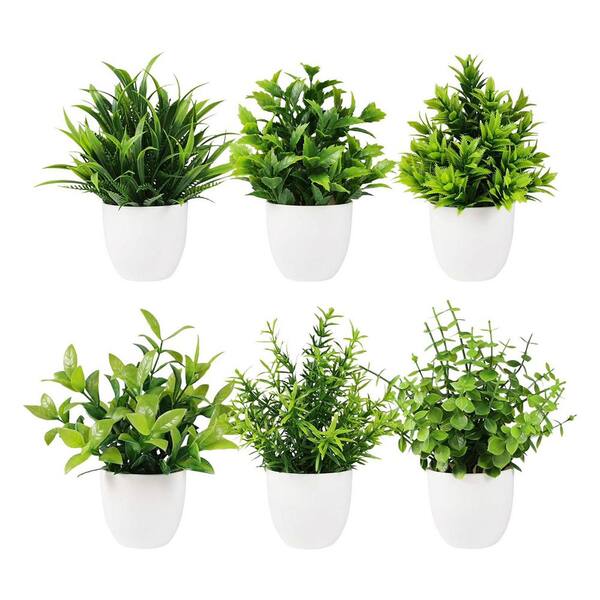 7 in. Green Family Indoor Artificial Shrub Plant Type Small Faux Potted ...