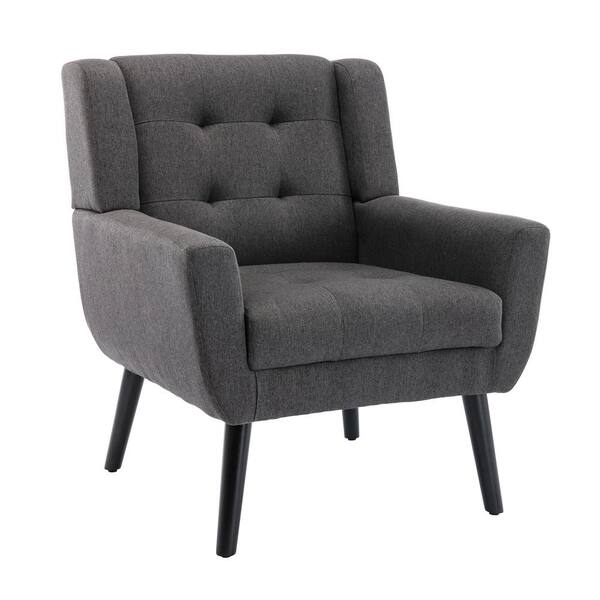 ATHMILE Dark Gray Velvet Upholstered Accent Arm Chair (Set of 1) GZ ...