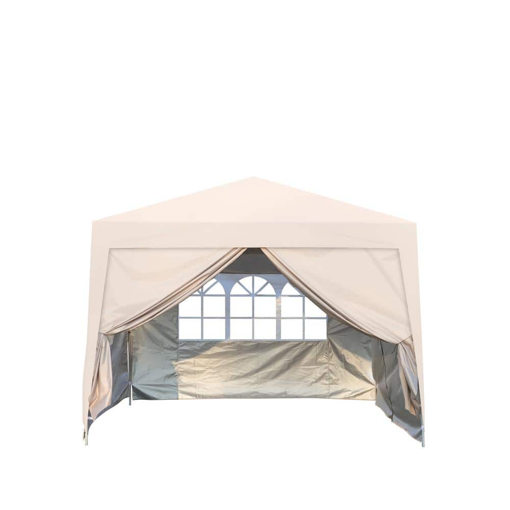 10 ft. x 10 ft. Beige Pop-Up Gazebo Canopy Tent with Carry Bag and 2 Removable Sidewalls with ...