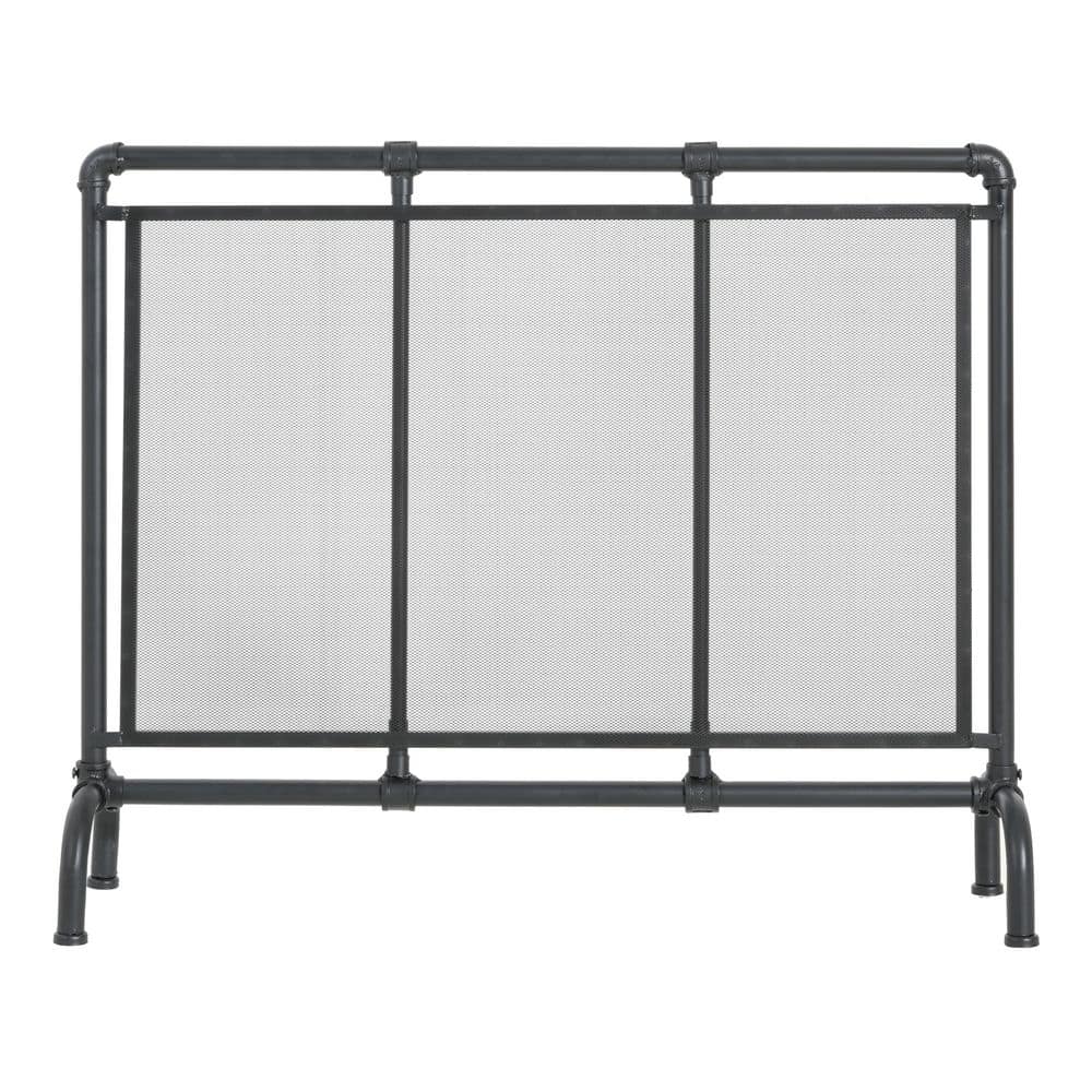 Clihome 1-Panel Industrial Iron Fireplace Screen 36 x 29.5 in. Black ...
