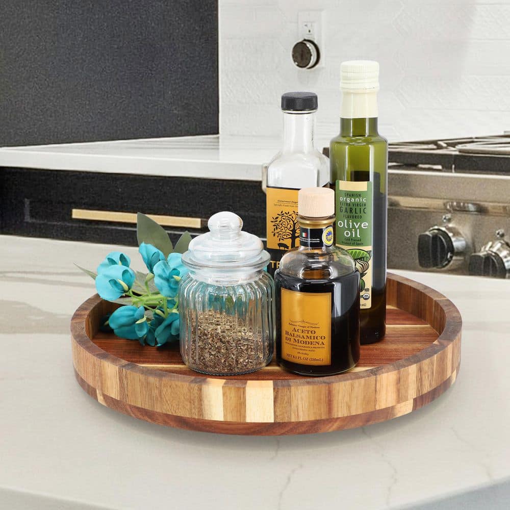 Elama 13 in. Acacia Wood Lazy Susan Tray 985122146M - The Home Depot