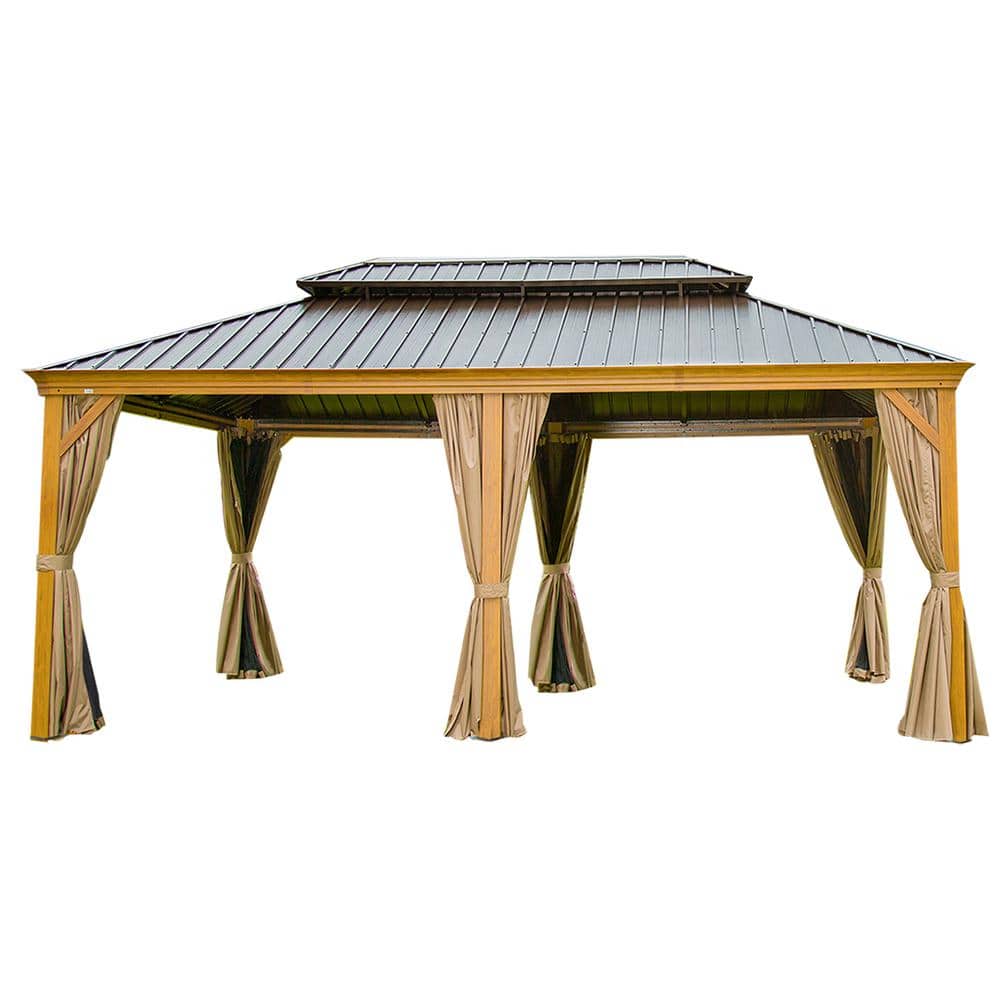 BANSA ROSE 12 ft. x 20 ft. Outdoor Wood-Looking Aluminum Hardtop Gazebo ...
