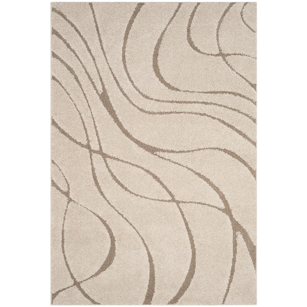 SAFAVIEH Florida Shag Cream/Beige 5 ft. x 8 ft. Solid Area Rug SG471 ...
