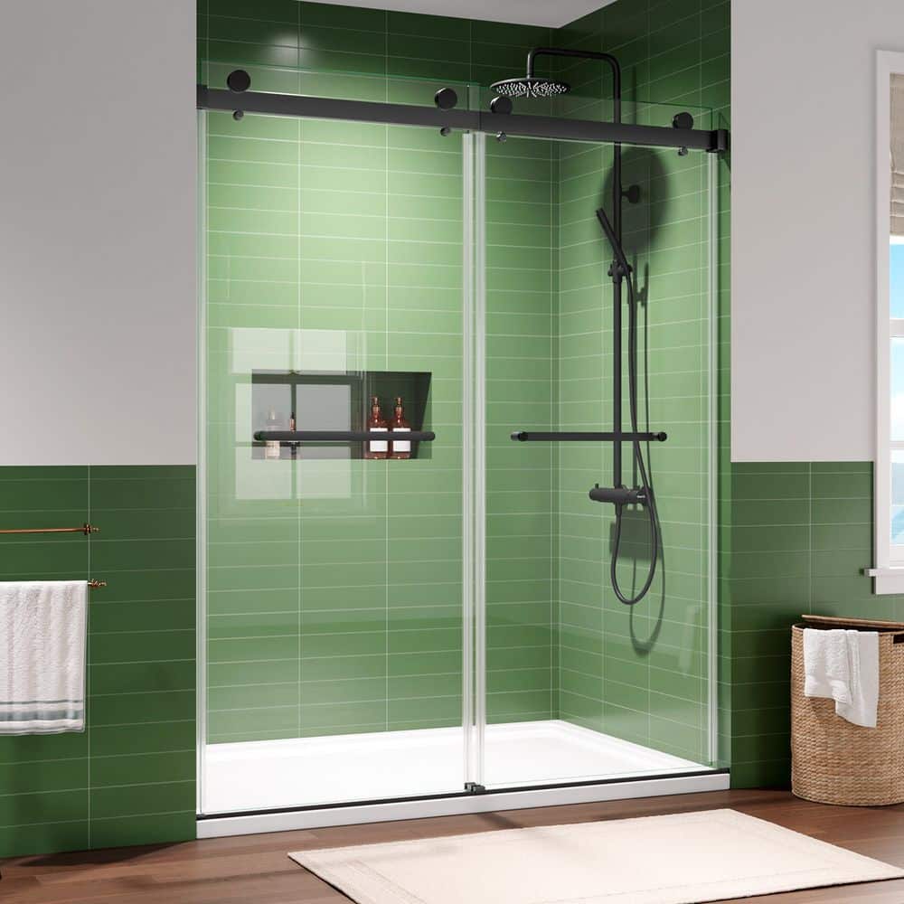 KPUY 56 to 60 in. W x 75 in. H Frameless Double Sliding Shower Door 8mm Tempered Glass Matte ...