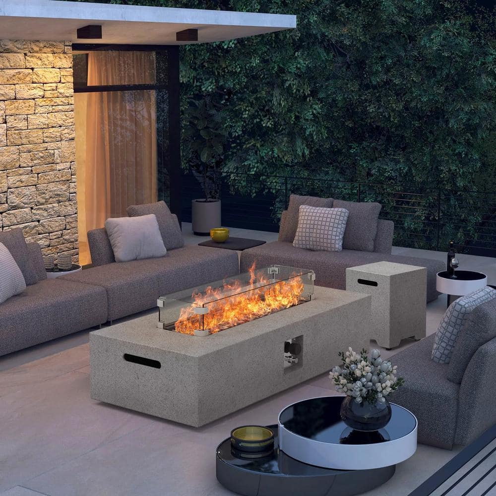 56 in. Rectangle Fire Pit Table, 10 ft. Regulator with Gas Hose, Lava ...
