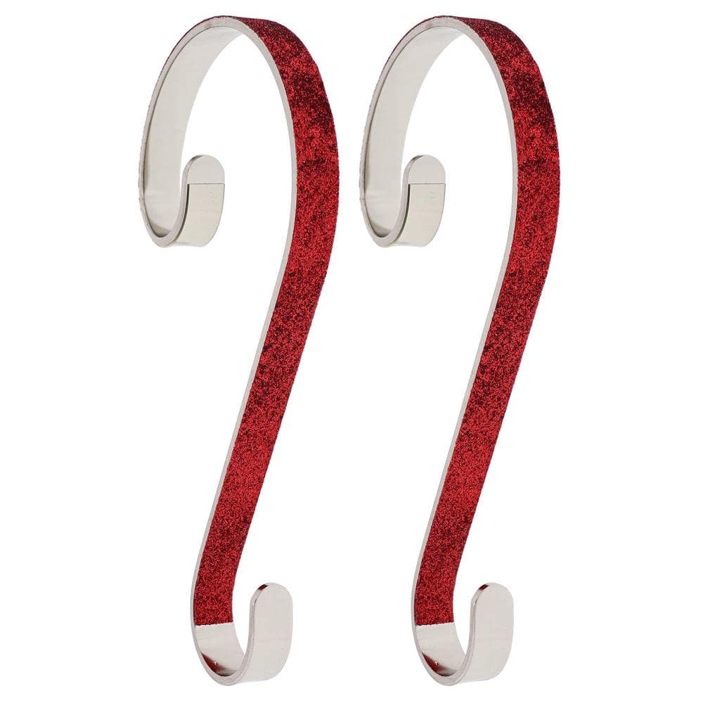 Haute Decor 6 in. Steel Red Glitter Stocking Scrolls Holders (2-Pack ...