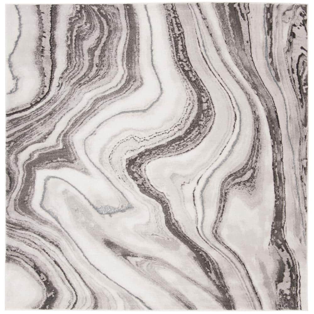 SAFAVIEH Craft Gray/Silver 4 ft. x 4 ft. Square Abstract Marbled Area ...
