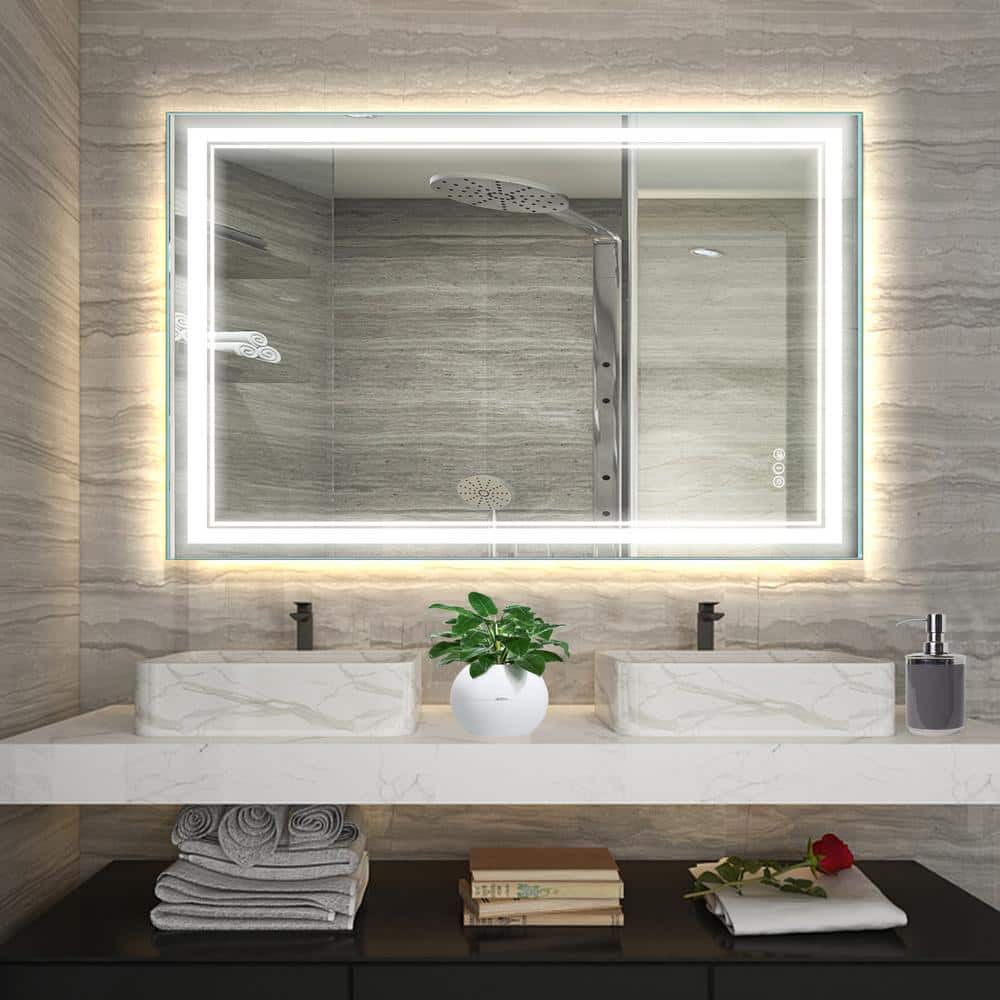 Lonni 48 in. W x 32 in. H Rectangular Frameless Anti-Fog Front and Rear ...