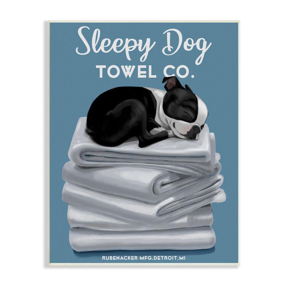Stupell Industries Sleep Dog Towel Co. Boston Terrier Bathroom By Brian Rubenacker Unframed ...