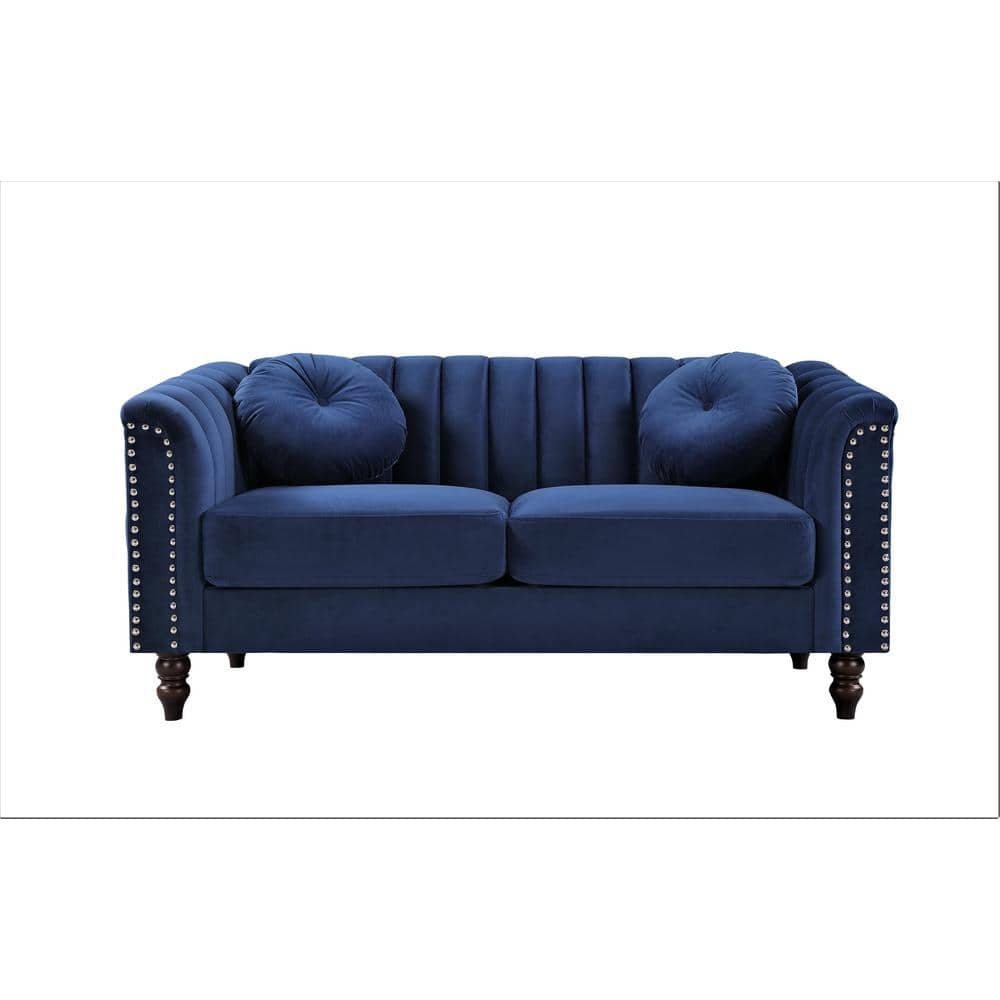 US Pride Furniture Hills 61.4 in. Dark Blue Velvet 2-Seater Loveseat ...