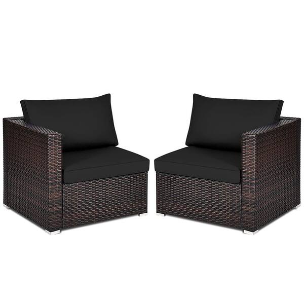 Gymax 2 Piece Wicker Outdoor Rattan Corner Sectional Sofa Set Patio Furniture Set with 4 Black Cushions GYM06554
