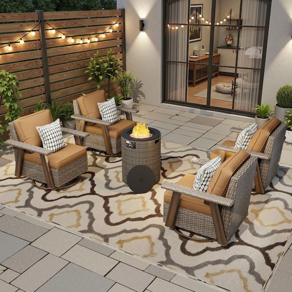 JOYSIDE 5-Piece Fire Pit Patio Set Wicker Outdoor Patio Conversation ...