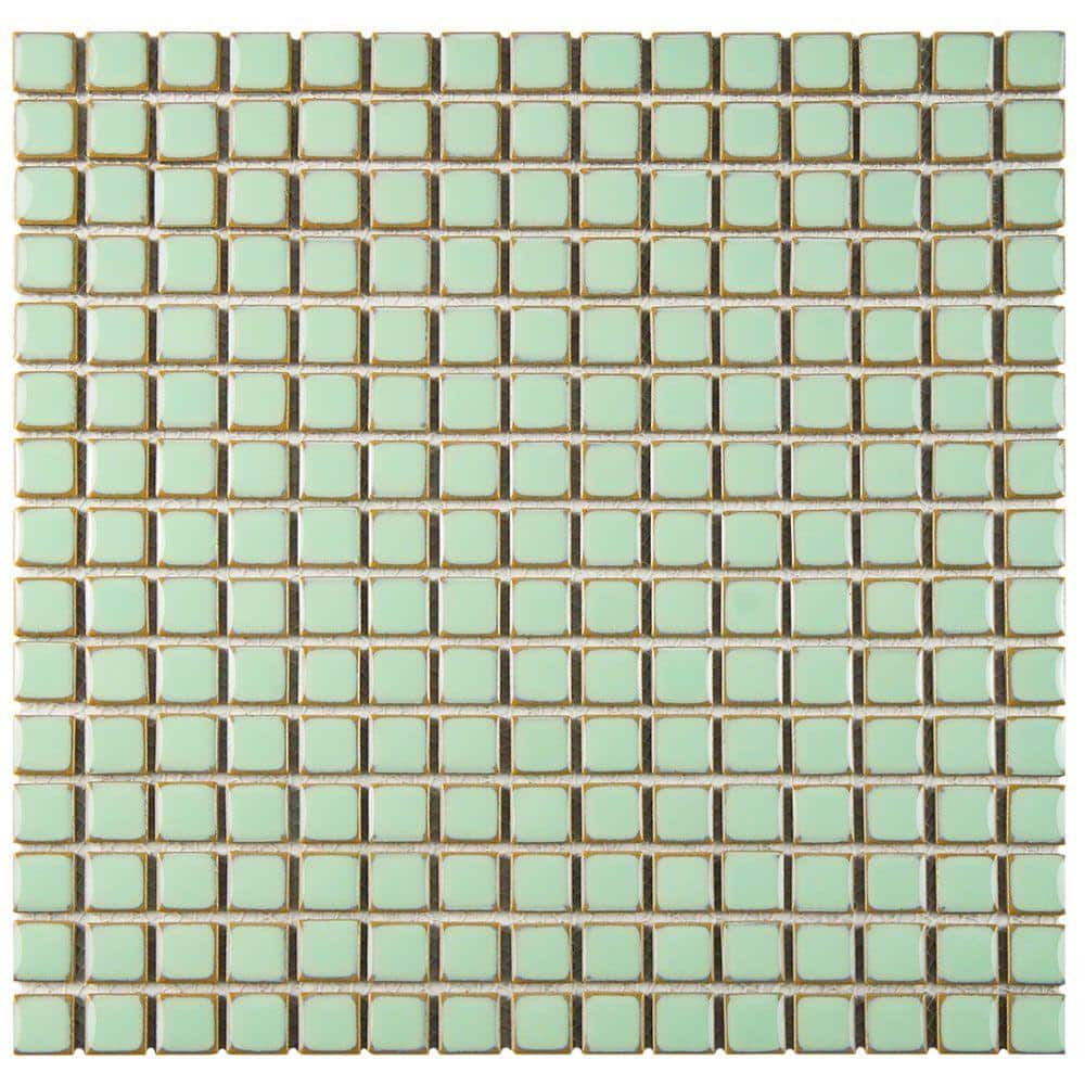 Merola Tile Hudson Edge Light Green 6 in. x 6 in. Porcelain Mosaic Take ...