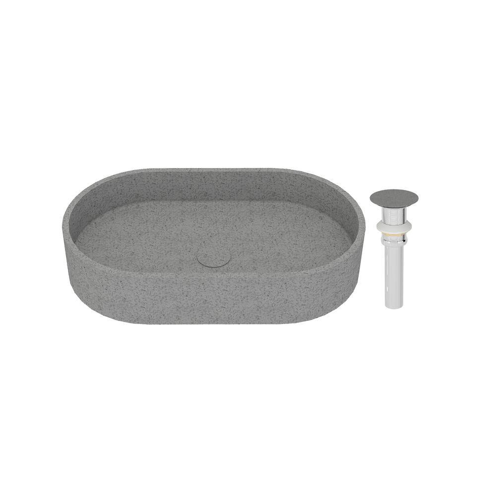 VANITYFUS 23.6 in. Concrete Vessel Sink Oval Bathroom Sink Art Basin in ...