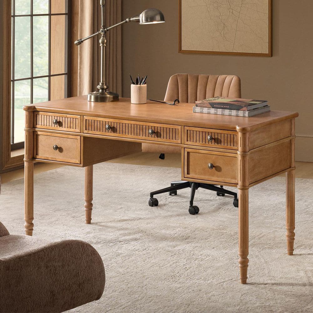 JAYDEN CREATION Roland 55 in. Rectangular Teak Desk with Charging ...