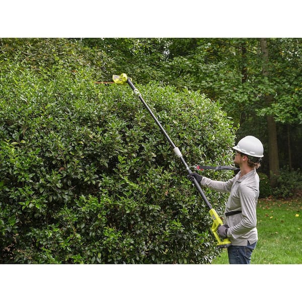 RYOBI ONE 18V 8 in. Cordless Oil Free Pole Saw and Cordless Battery Pole Hedge Trimmer with 2.0 Ah Battery and Charger P2610 P2501BTL The Home Depot