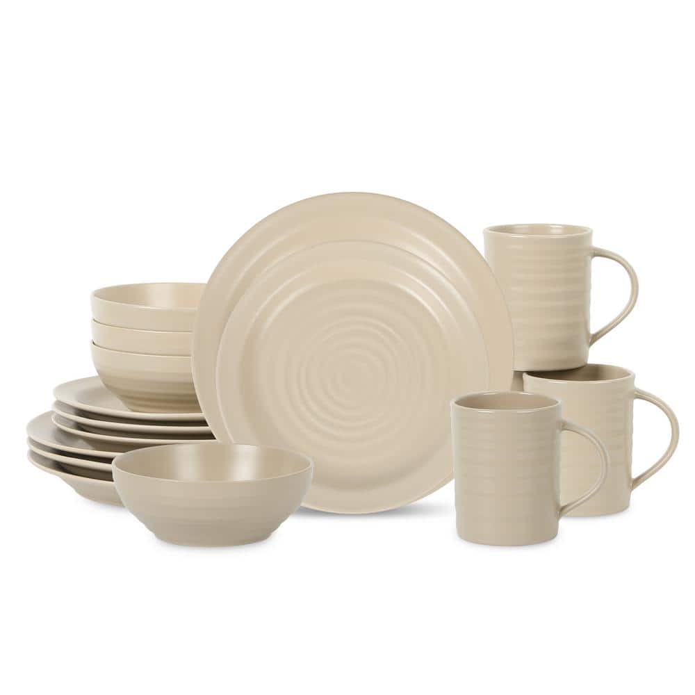 STONE LAIN Orbit 16-Piece Beige Stoneware Dinnerware Set (Service for 4 ...