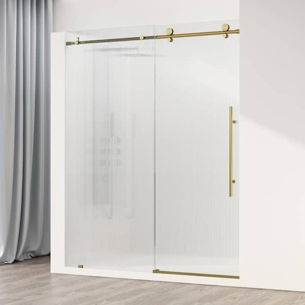 VIGO Elan E-Class 56 to 60 in. W x 76 in. H Sliding Frameless Shower Door in Matte Brushed Gold ...