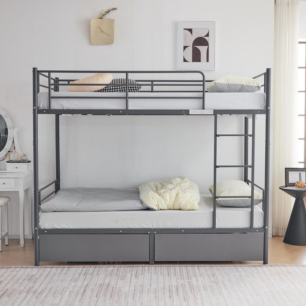 Karl home Gray Twin Over Twin Convertible Bunk Bed with 2 Storage ...