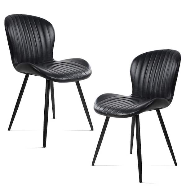 Clihome Black Faux Leather Dining Chairs Set of 2, Modern Upholstered ...
